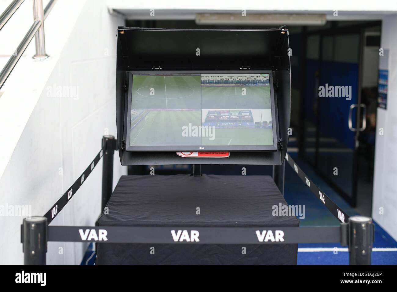 The VAR monitor seen at the side of the pitch during the Thai League ...