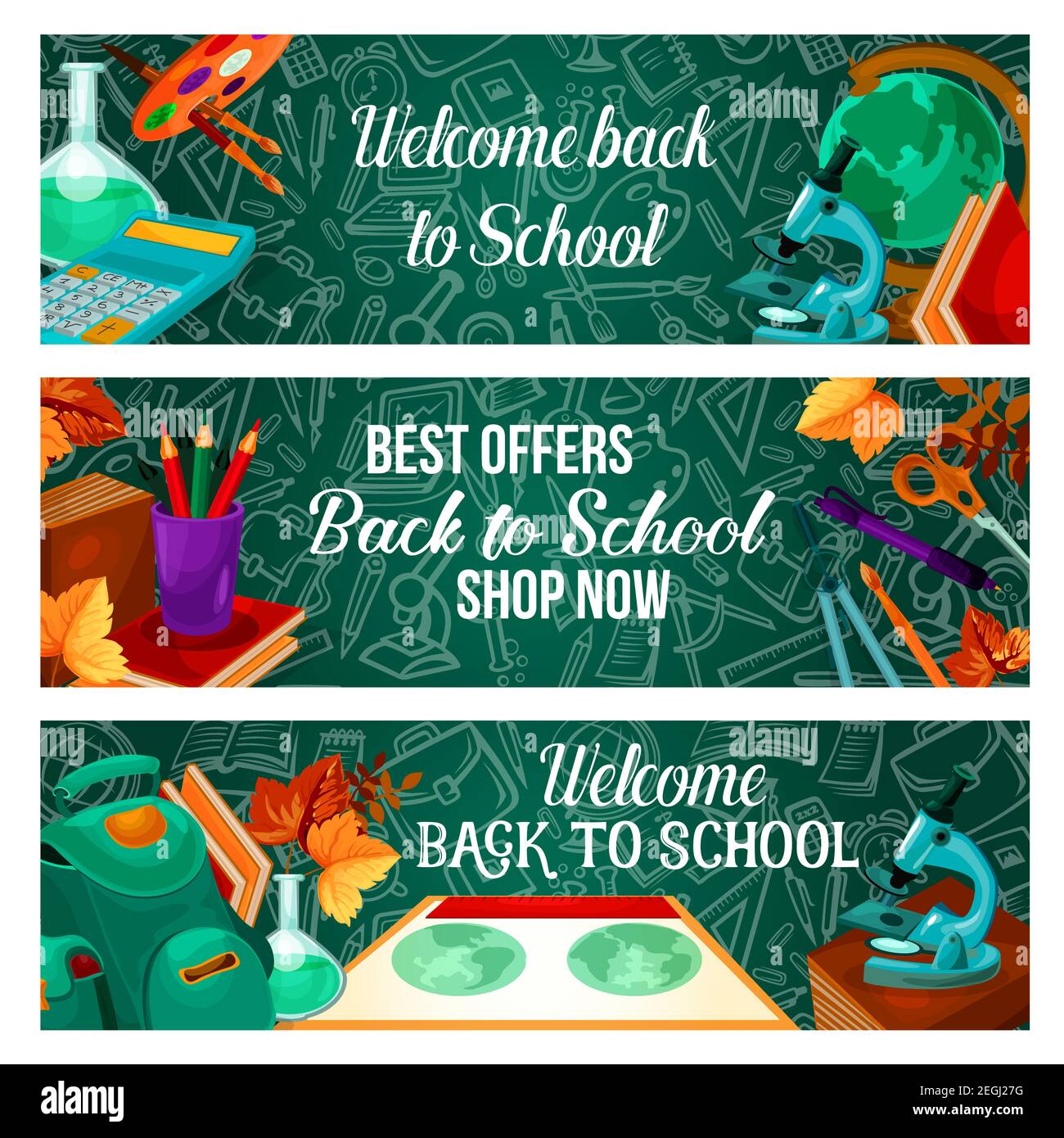 Back to School sale promo offer web banner template of education ...