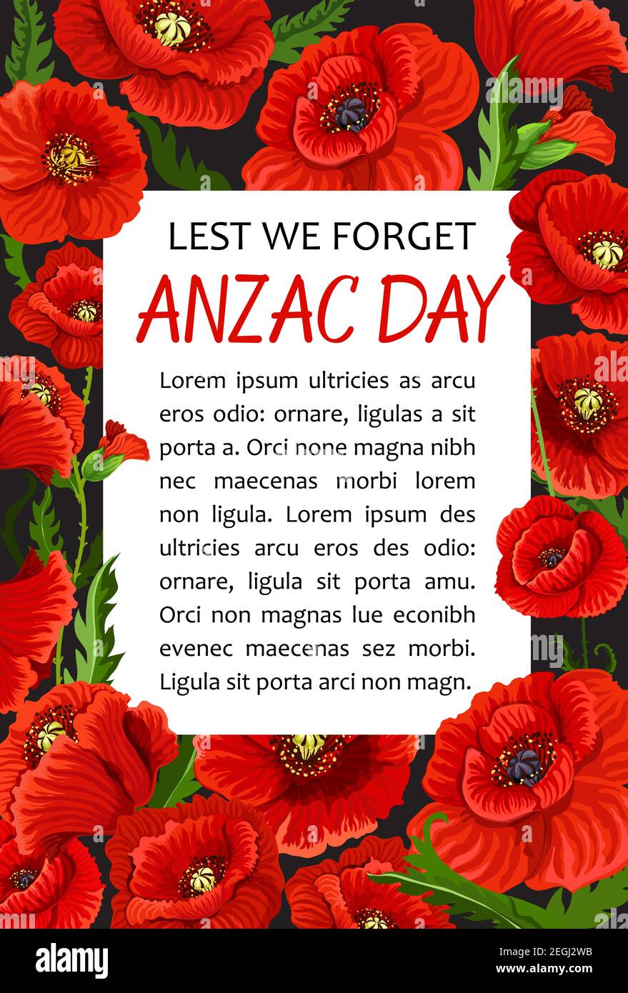 Anzac Day Lest We Forget greeting card of poppy flowers wreath for 25 ...