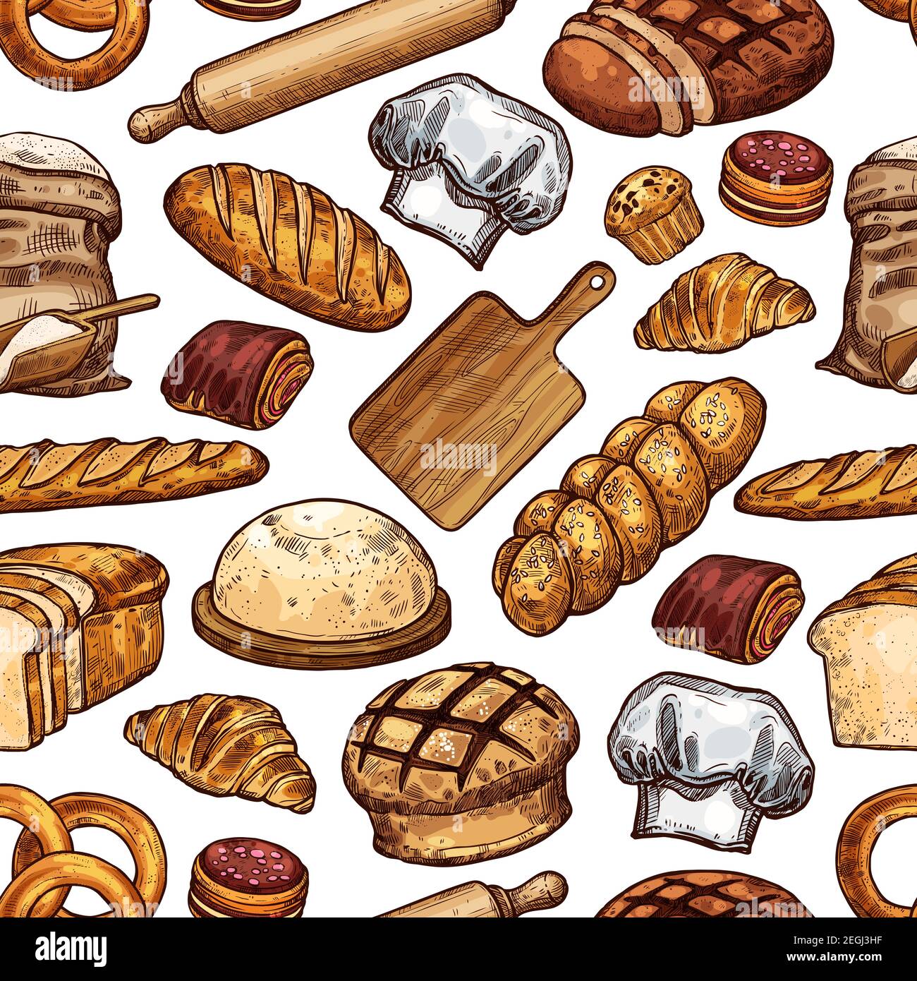 Bread seamless pattern background of bakery and pastry food. Wheat and ...