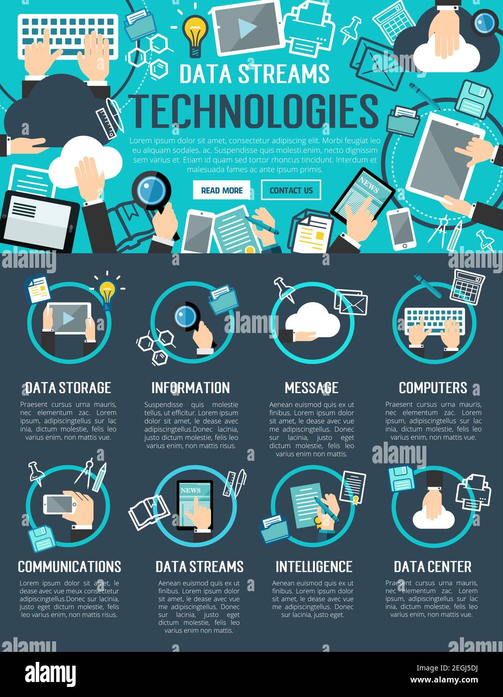 Data Stream And Cloud Computing Banner For Information Technology Design Network Communication