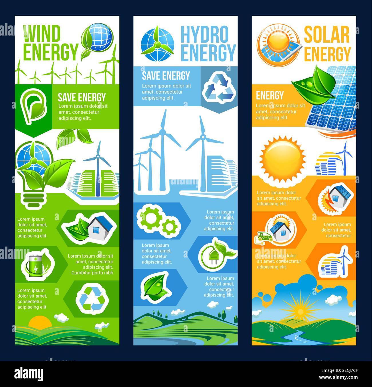 Save energy eco banner with renewable resource of ecology and ...