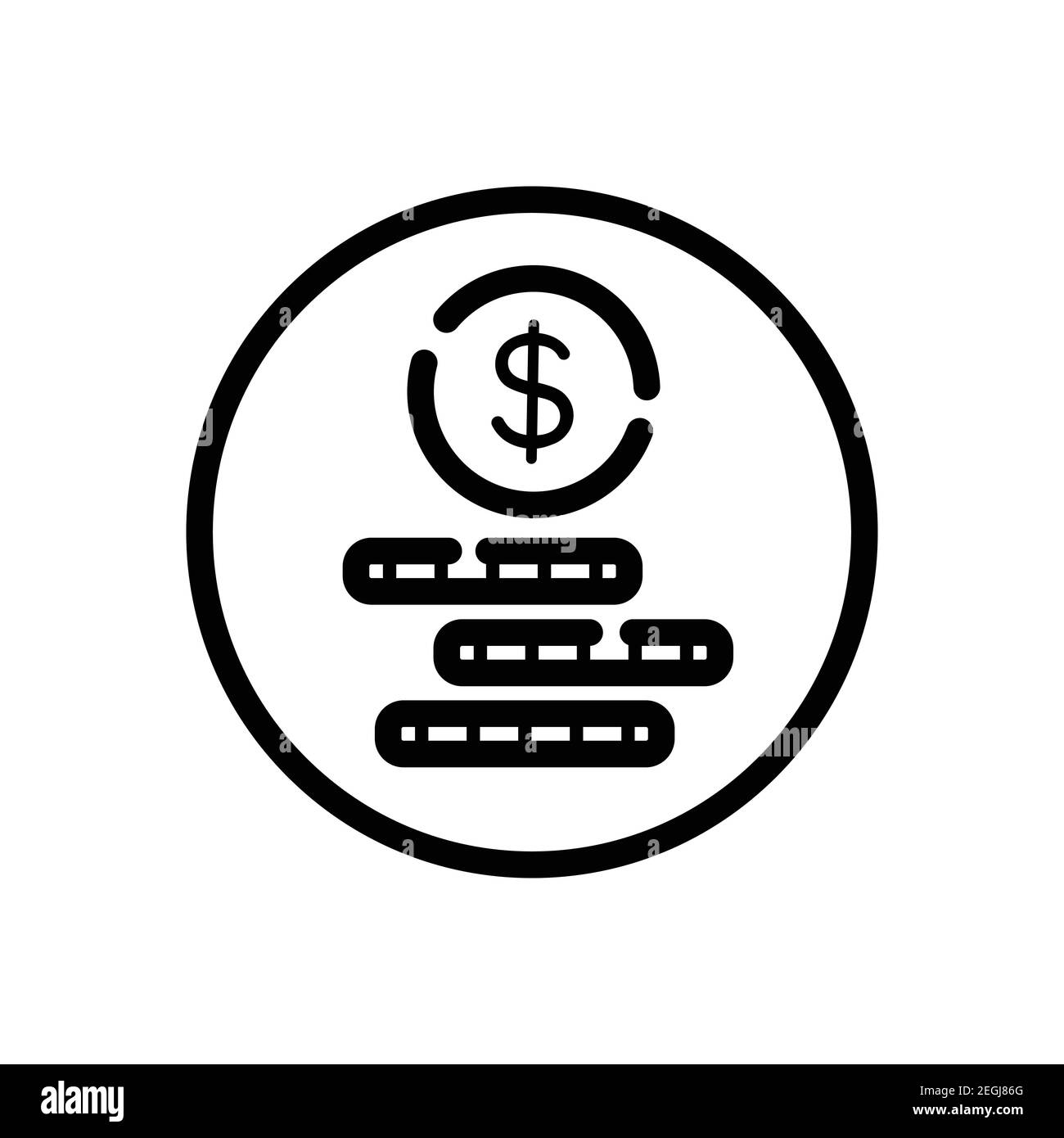 Cash money. Dollar coins. Commerce outline icon in a circle. Isolated ...