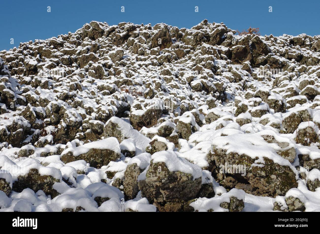 cold lava (sciara) covered by snow Stock Photo - Alamy