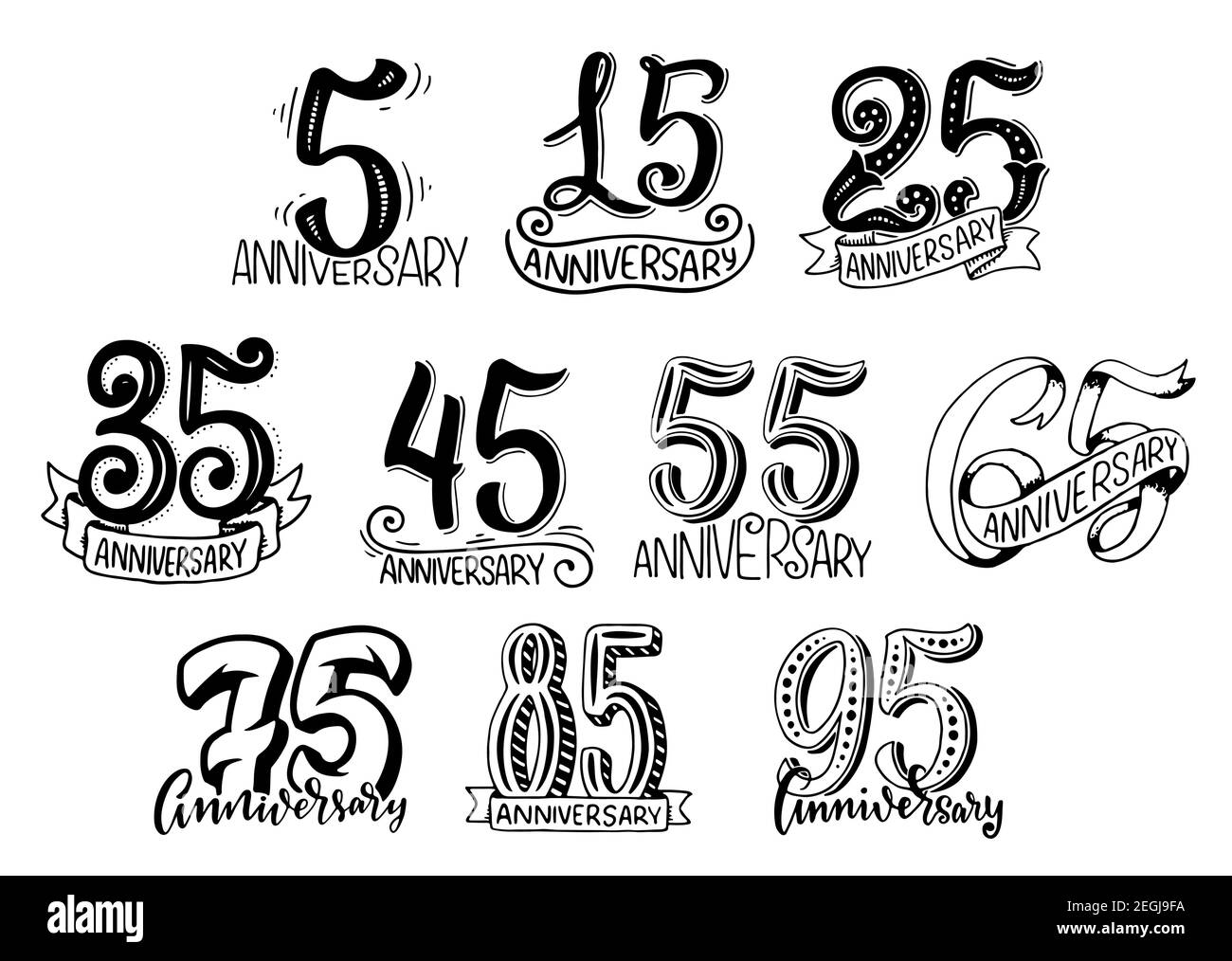 Anniversary year numbers lettering for birthday greeting card design ...