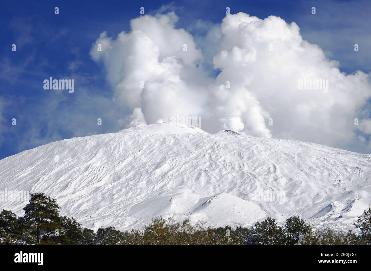 Etna active volcano covered by snow, Sicily Stock Photo - Alamy