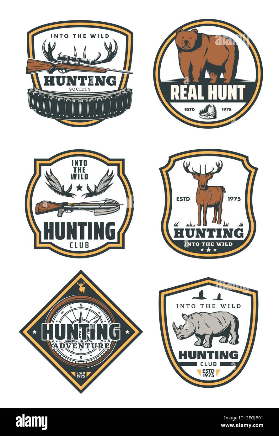 Set of vector badges hunting concept. Vector icons with wild animals ...