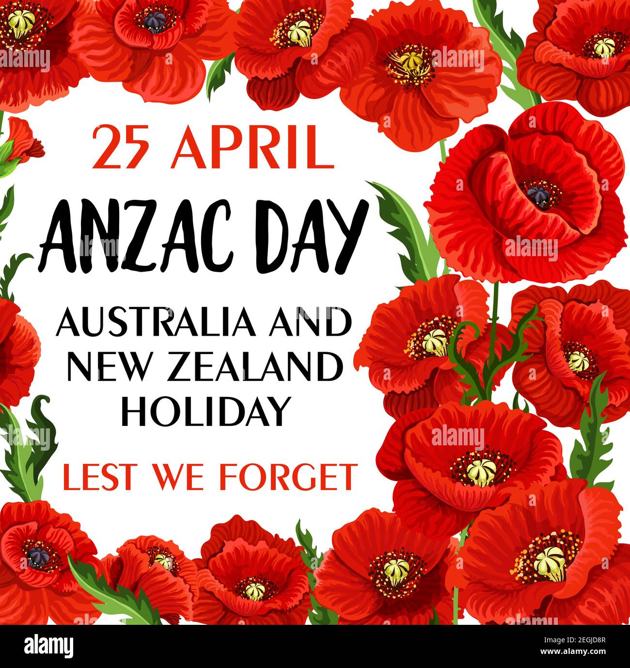 Anzac Day Australia and New Zealand war remembrance poster for Lest We ...