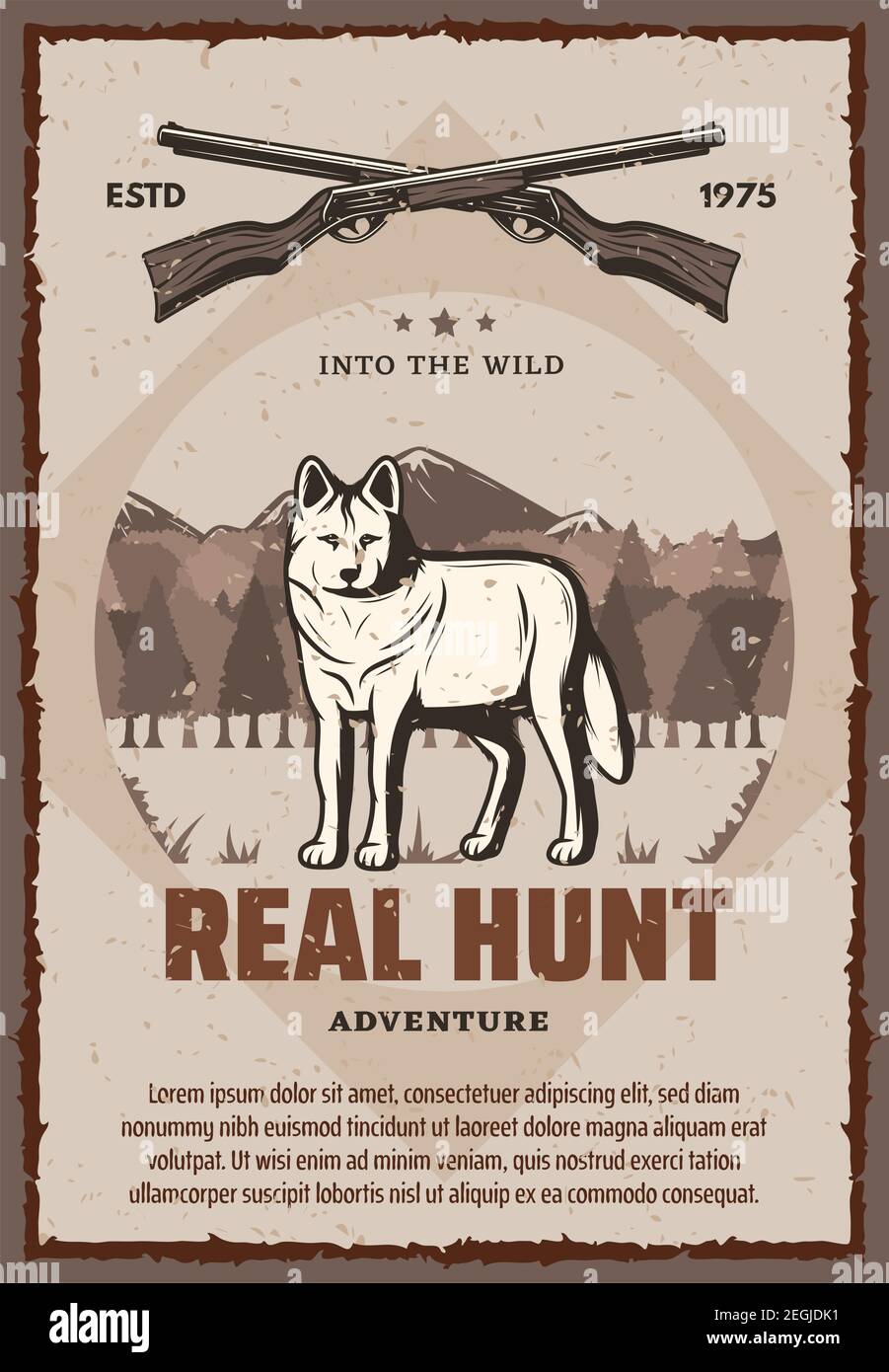 Vector poster with wild animals for hunting club. Vector poster real ...