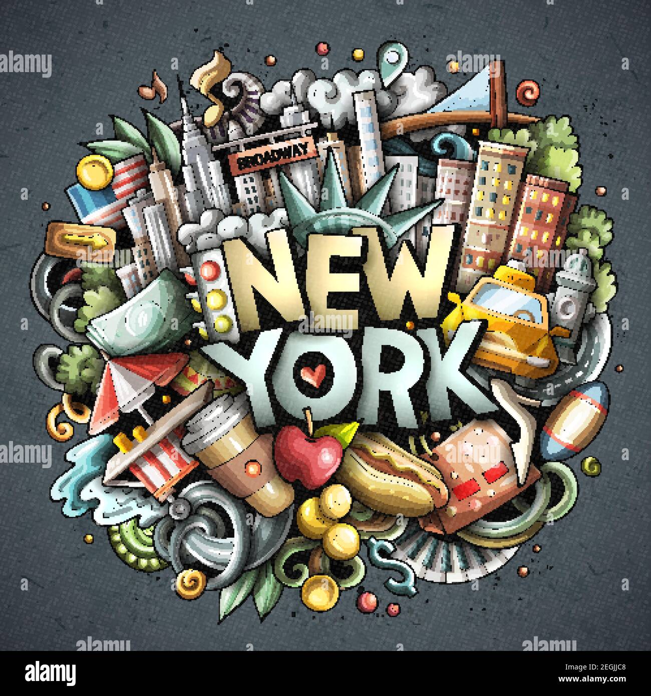New York hand drawn cartoon doodle illustration. Funny City design ...