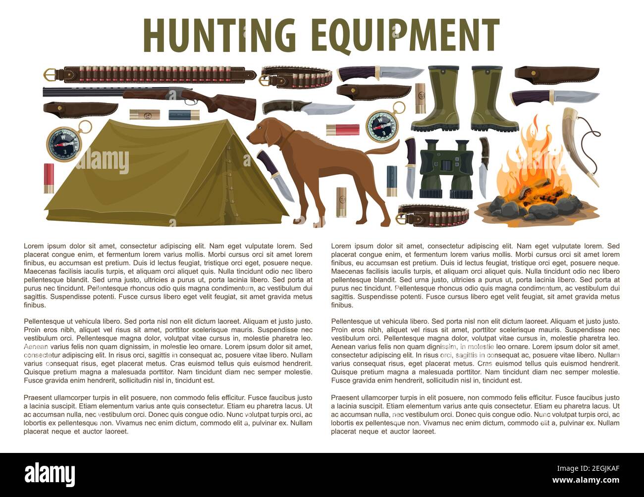 Hunting equipment infographic template with rifle and gun, fire and ...