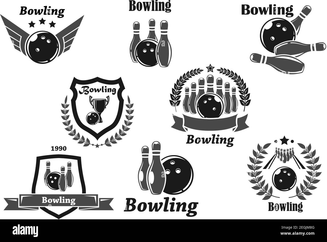 Bowling badges for championship tournament awards templates of bowling ...