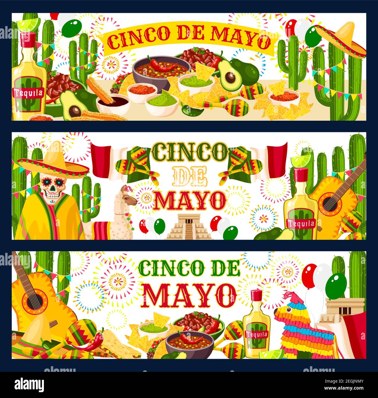 Cinco de Mayo Mexican holiday fiesta celebration greeting banners of ...