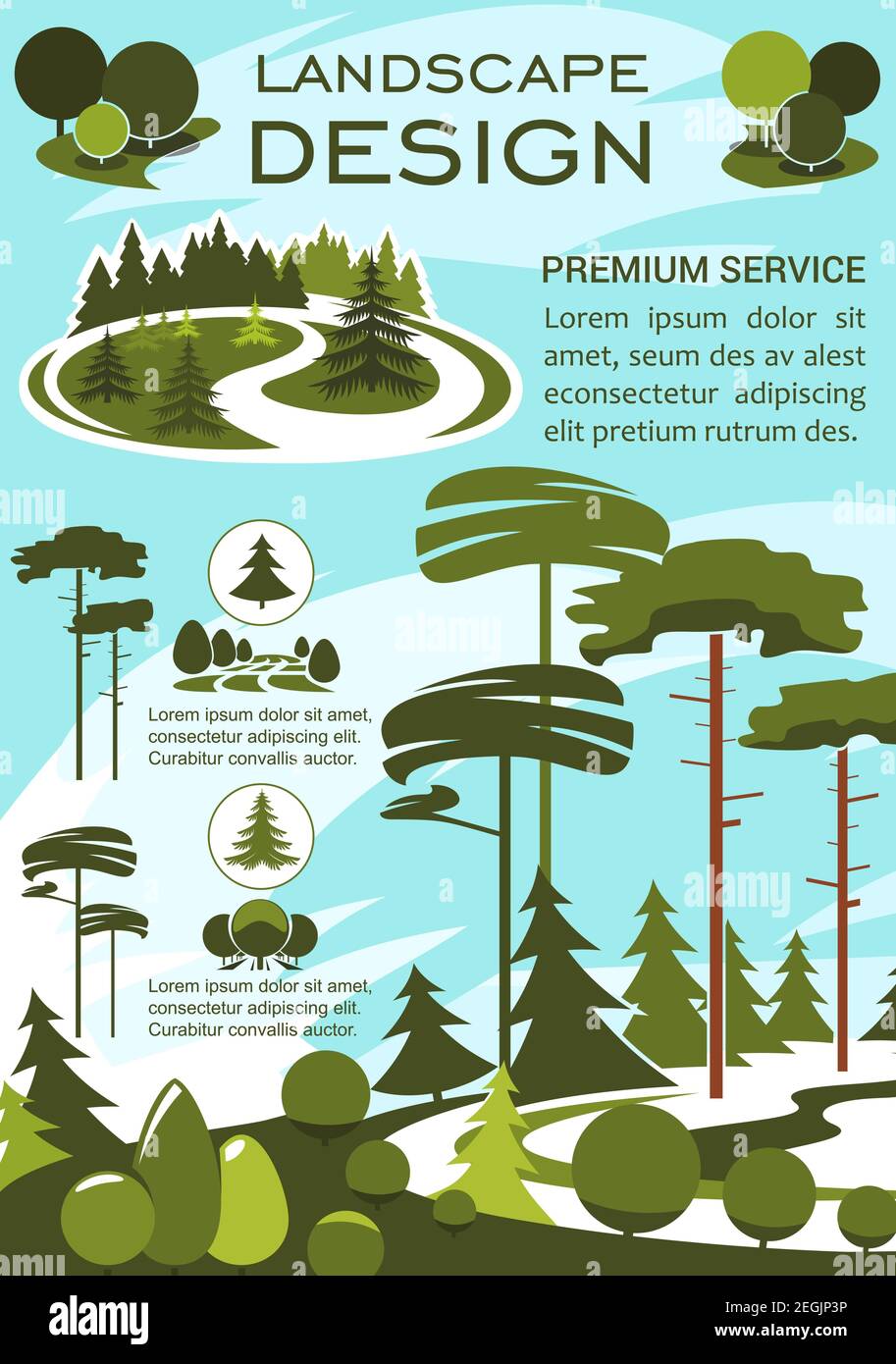 Landscape design and gardening service banner with ecology nature green ...