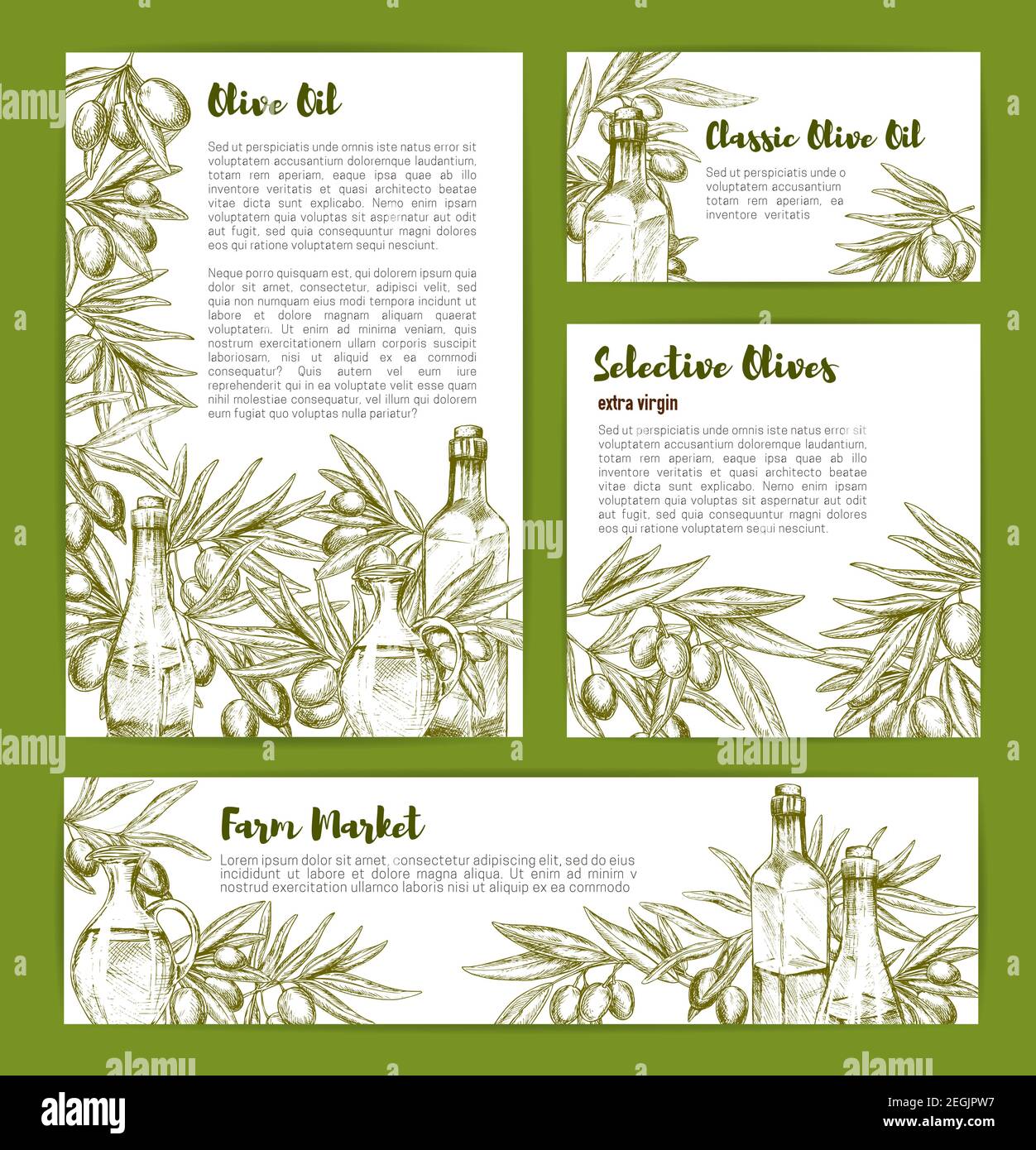 Olive oil and selective olives sketch vector poster templates with ...