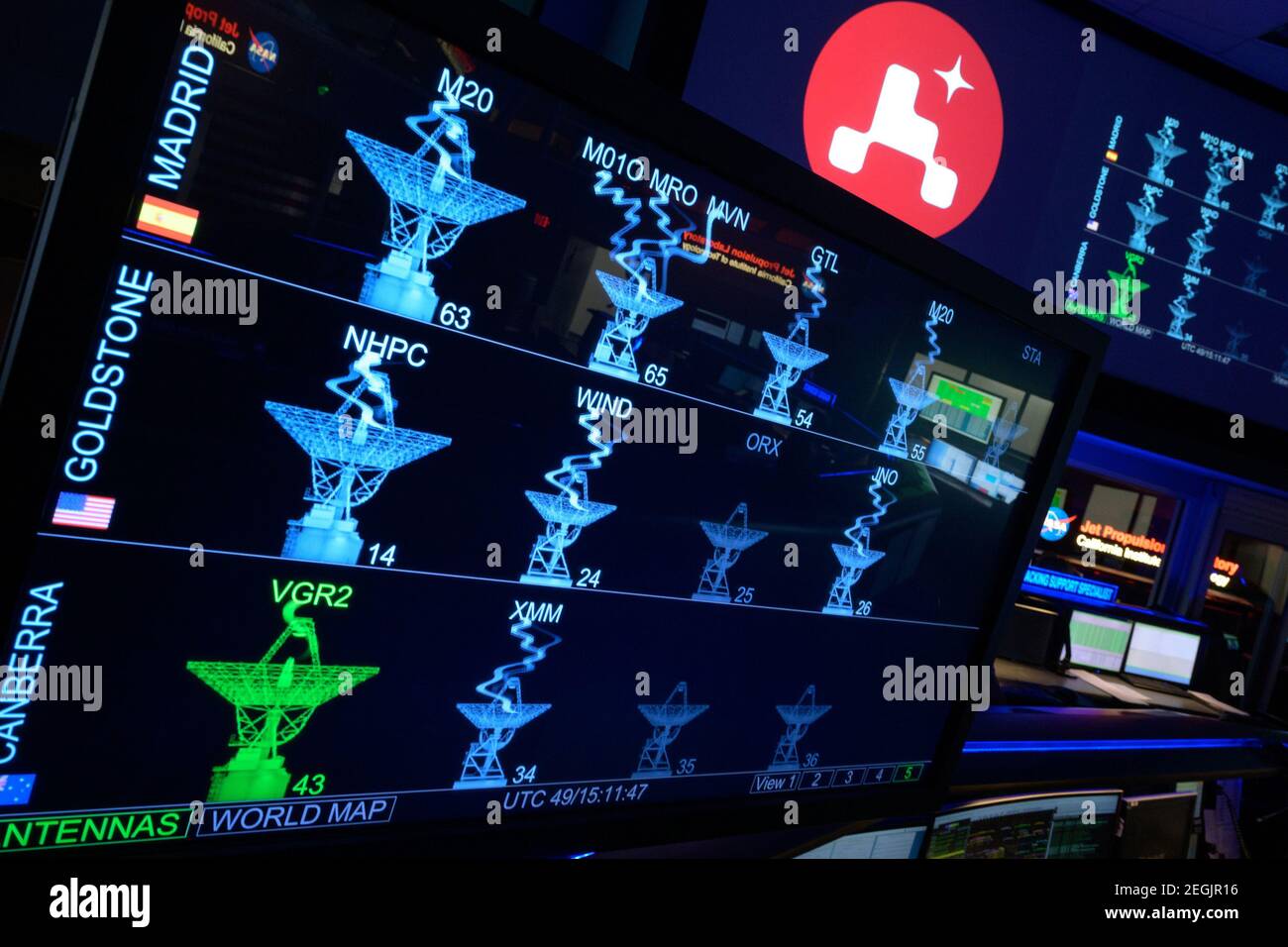 Monitors show the status of NASA's Deep Space Network ahead of the ...