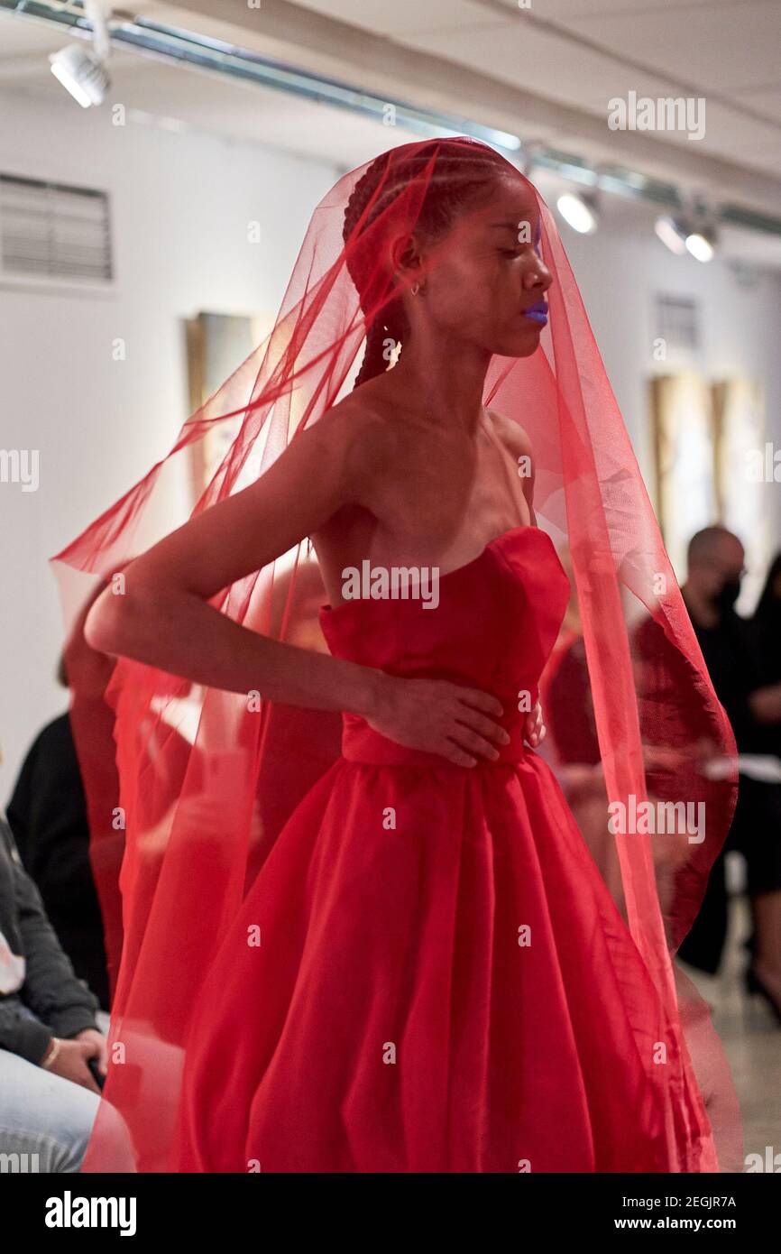 Madrid, Spain. 17 February, 2021: A model walks the runway during ...