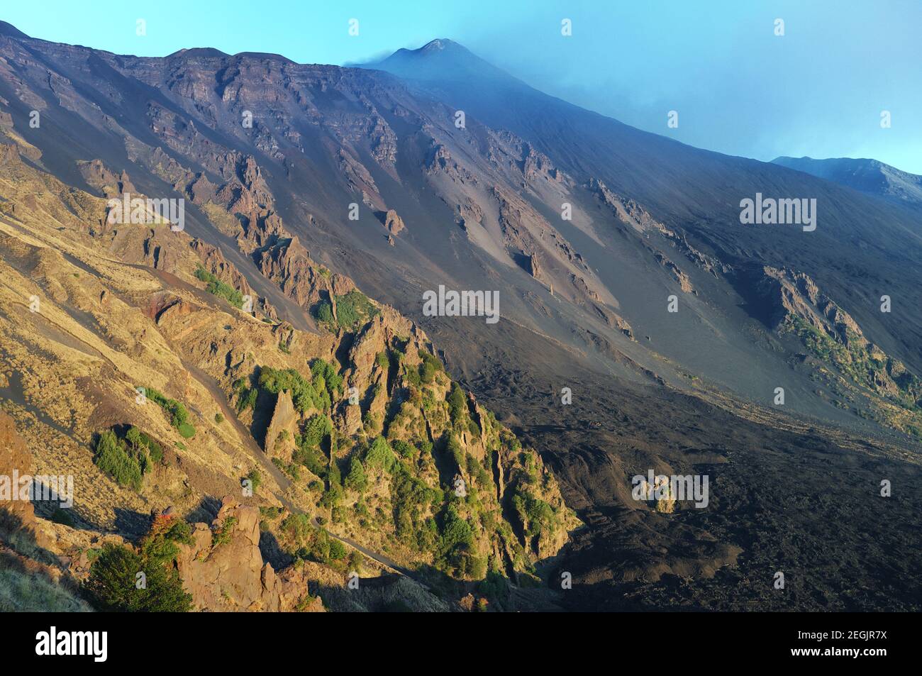 steep slope of Bove Valley and Etna South-east Crater, Sicily Stock ...