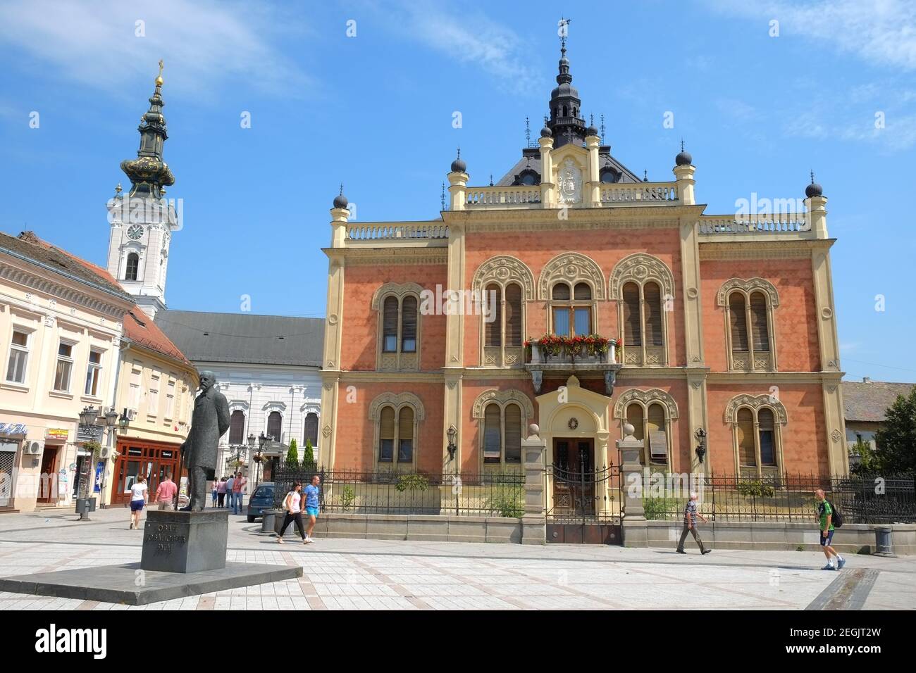 NOVI SAD, SERBIA - AUGUST 02: statue J. J. Zmaj and neo-classical ...