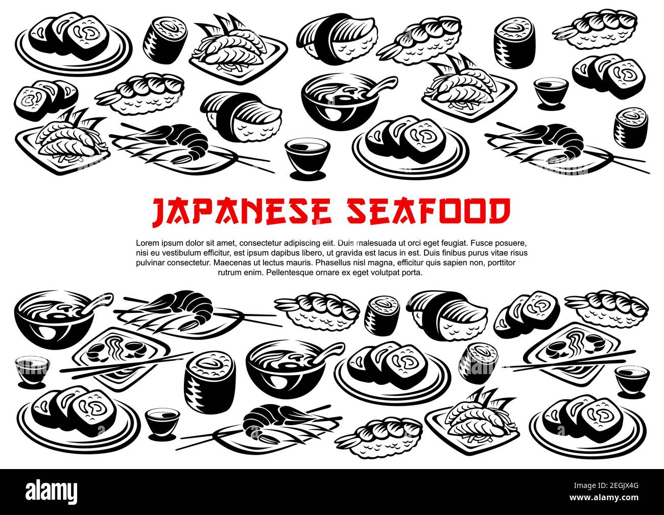 Japanese food poster of sushi and rolls for cafe or restaurant. Vector ...