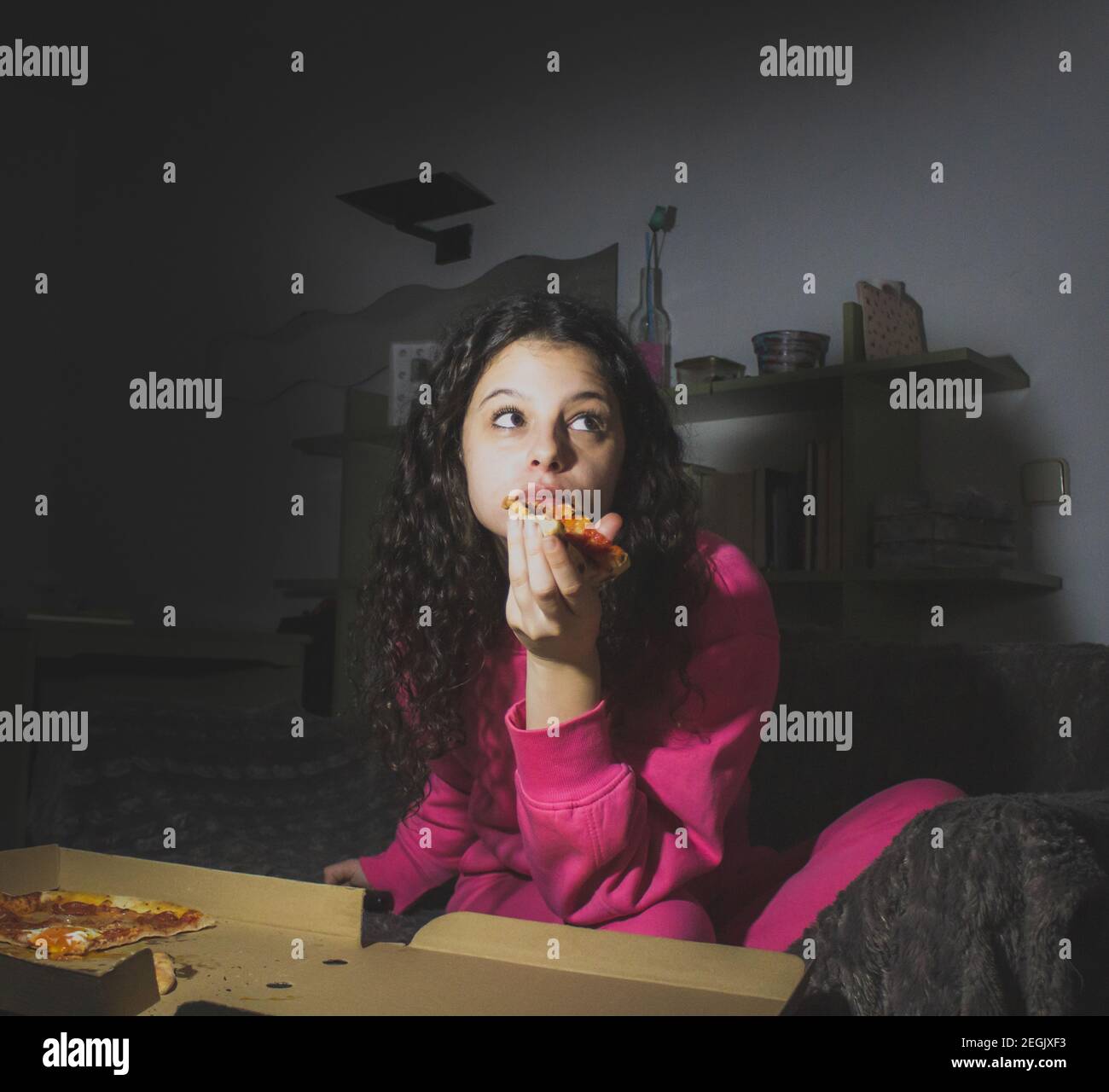 Alone woman pizza night hi-res stock photography and images - Alamy