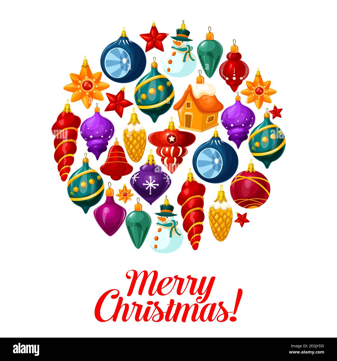 Christmas tree ball poster, composed of Xmas ornaments. New Year bauble ...