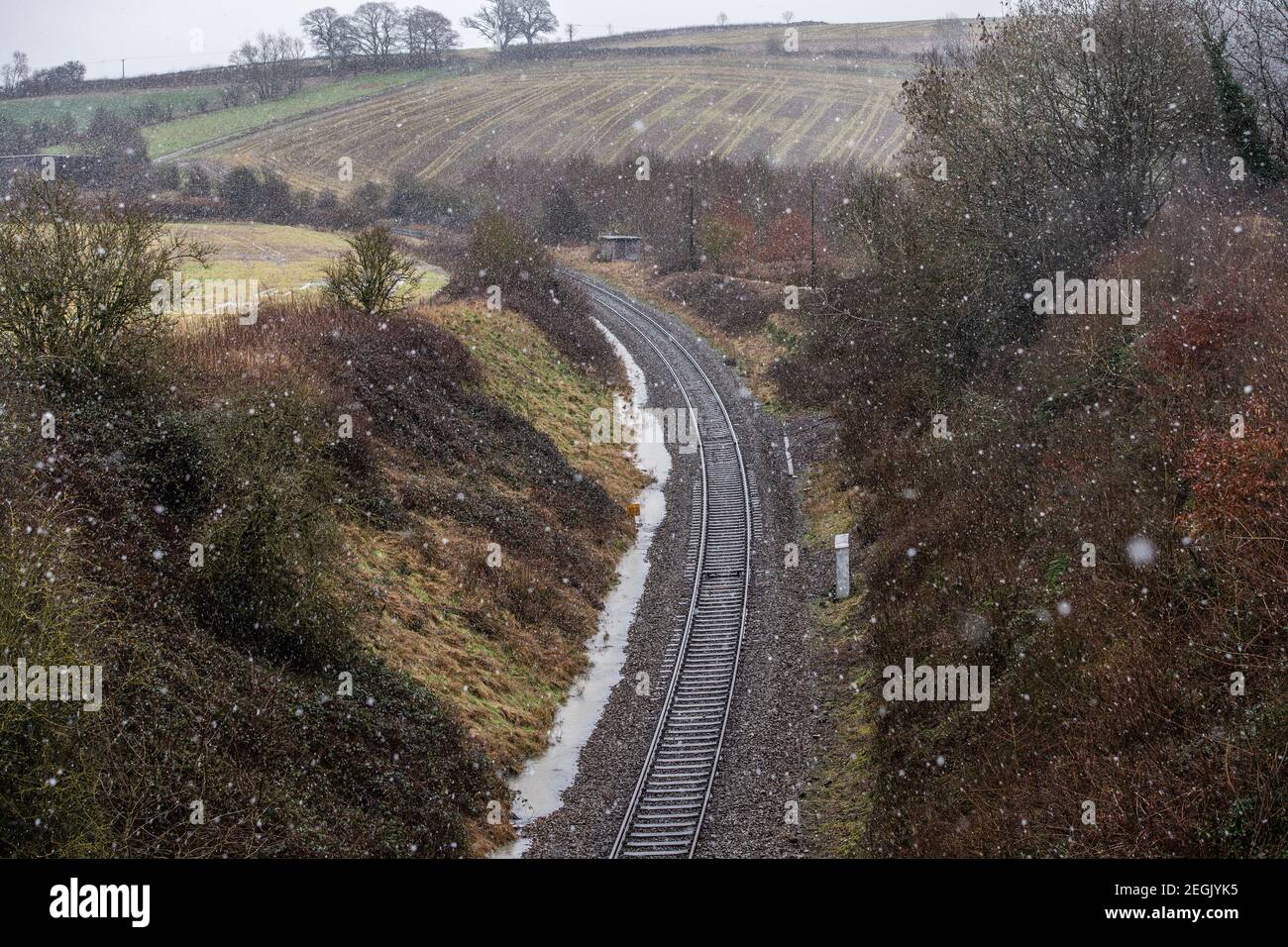 A snow storm at Ledbury Railway station caused severe flooding ...