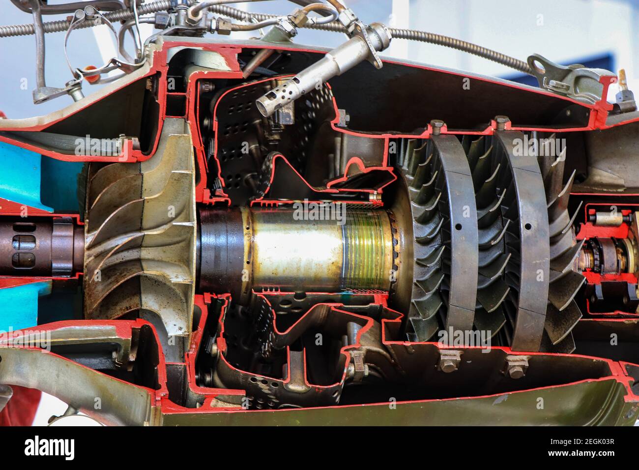 assembling an engine on a passenger jet at a hangar Stock Photo - Alamy