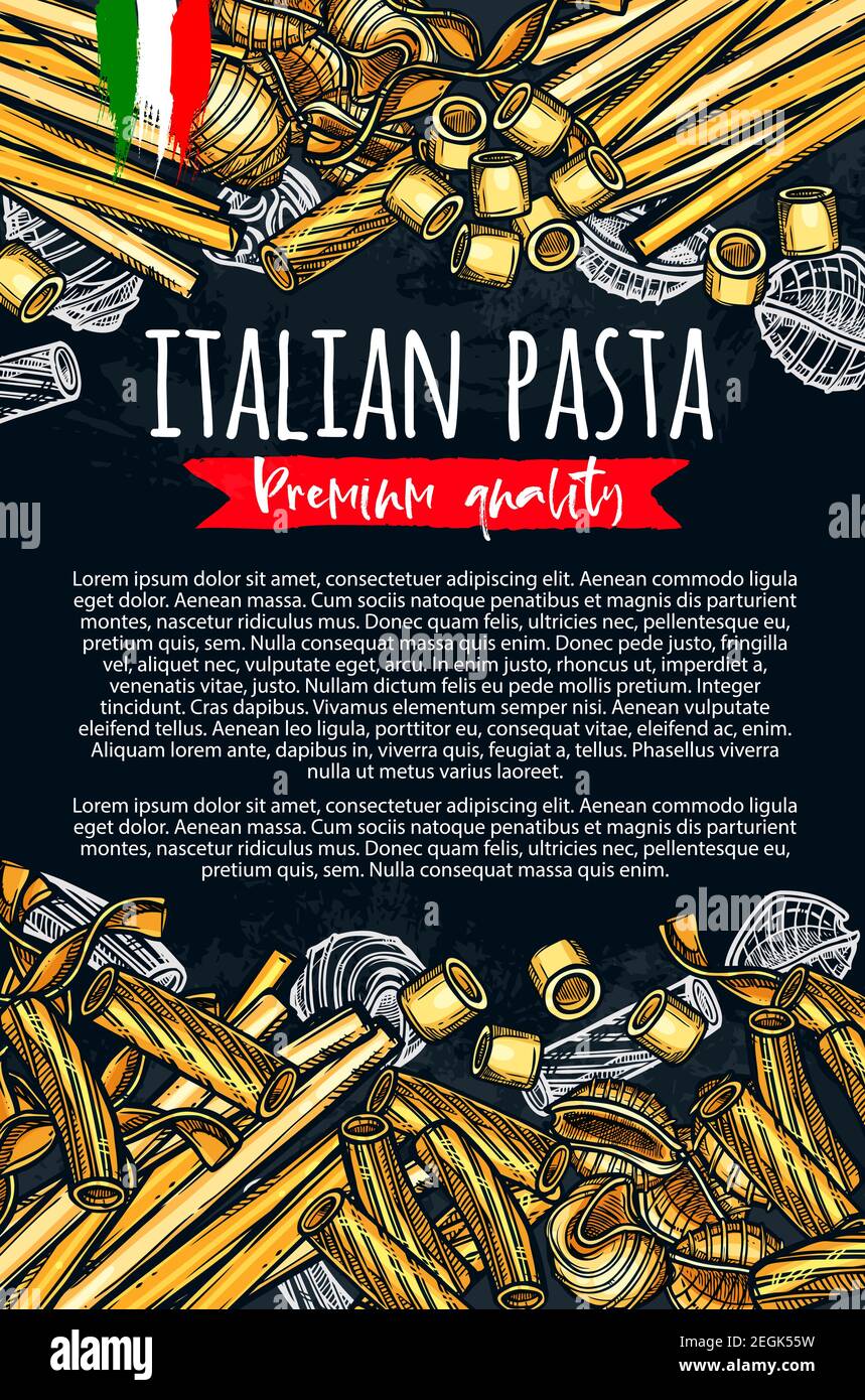 Italian pasta premium sketch poster for Italy cuisine or pasta ...