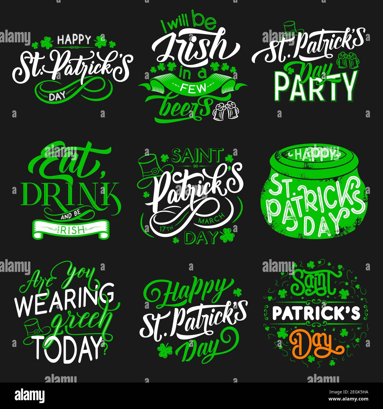 St Patrick Day party icons for Irish traditional holiday. Vector ...