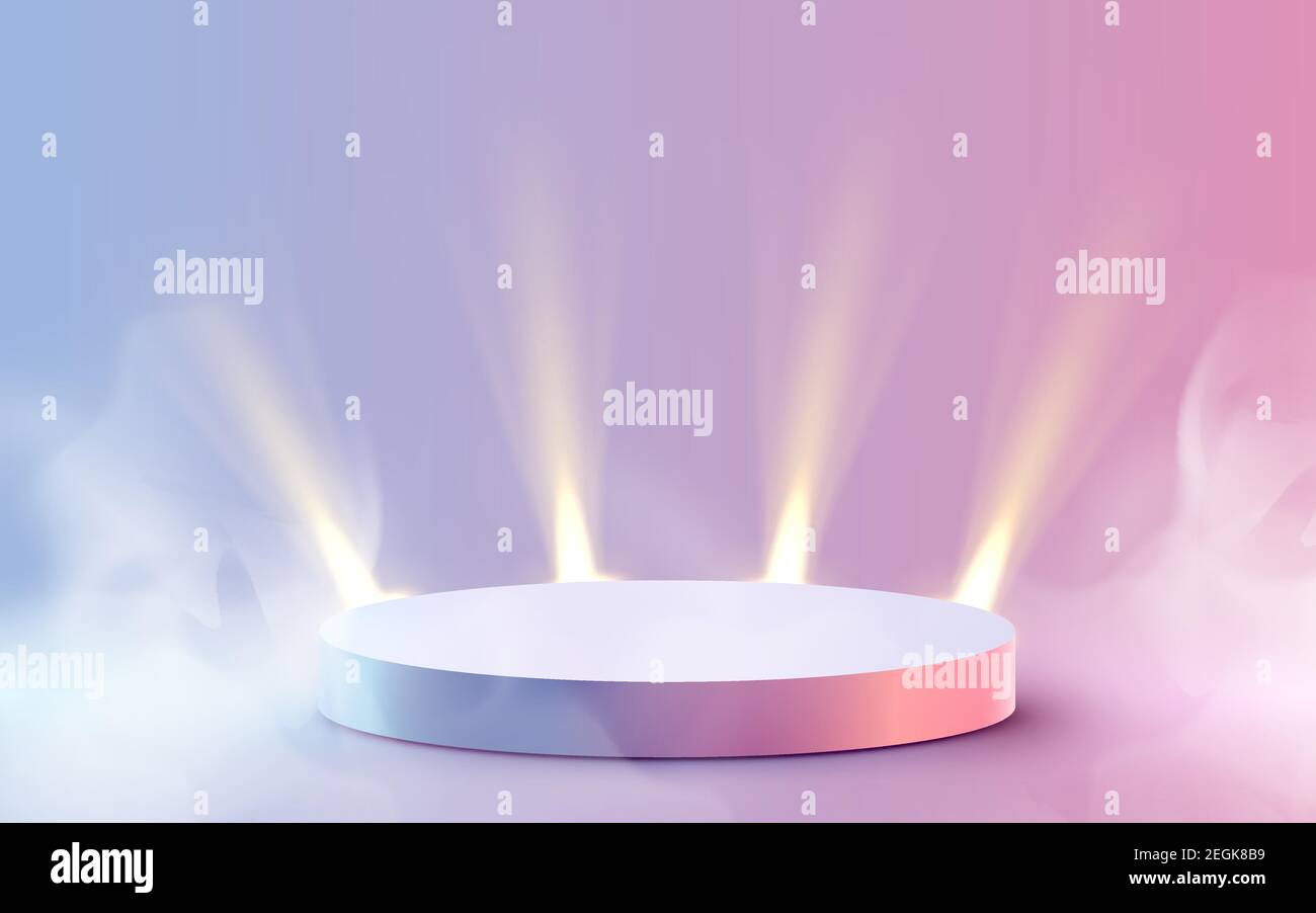 Abstract round podium illuminated with spotlight. Award ceremony ...
