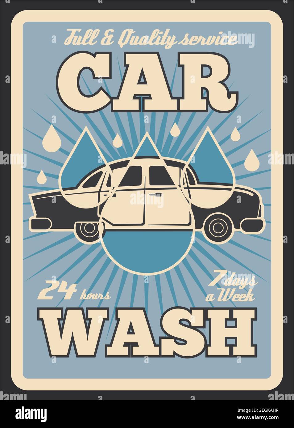 Car wash retro poster. Vector vintage design for car washing service or ...