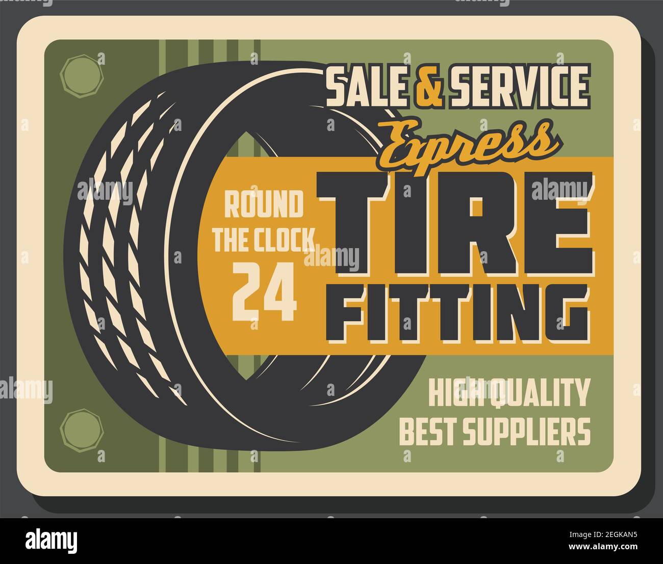 Tire fitting center retro banner for car service or repair shop ...
