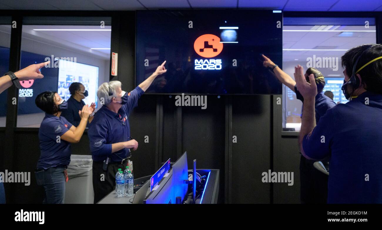 Pasadena, California, USA. 18th Feb, 2021. Members of NASA's ...