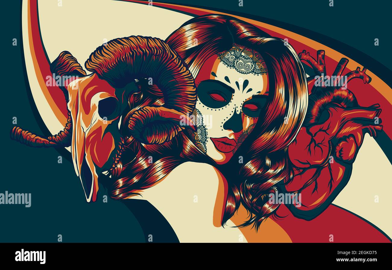 woman with goat skull and human heart Stock Vector Image & Art - Alamy