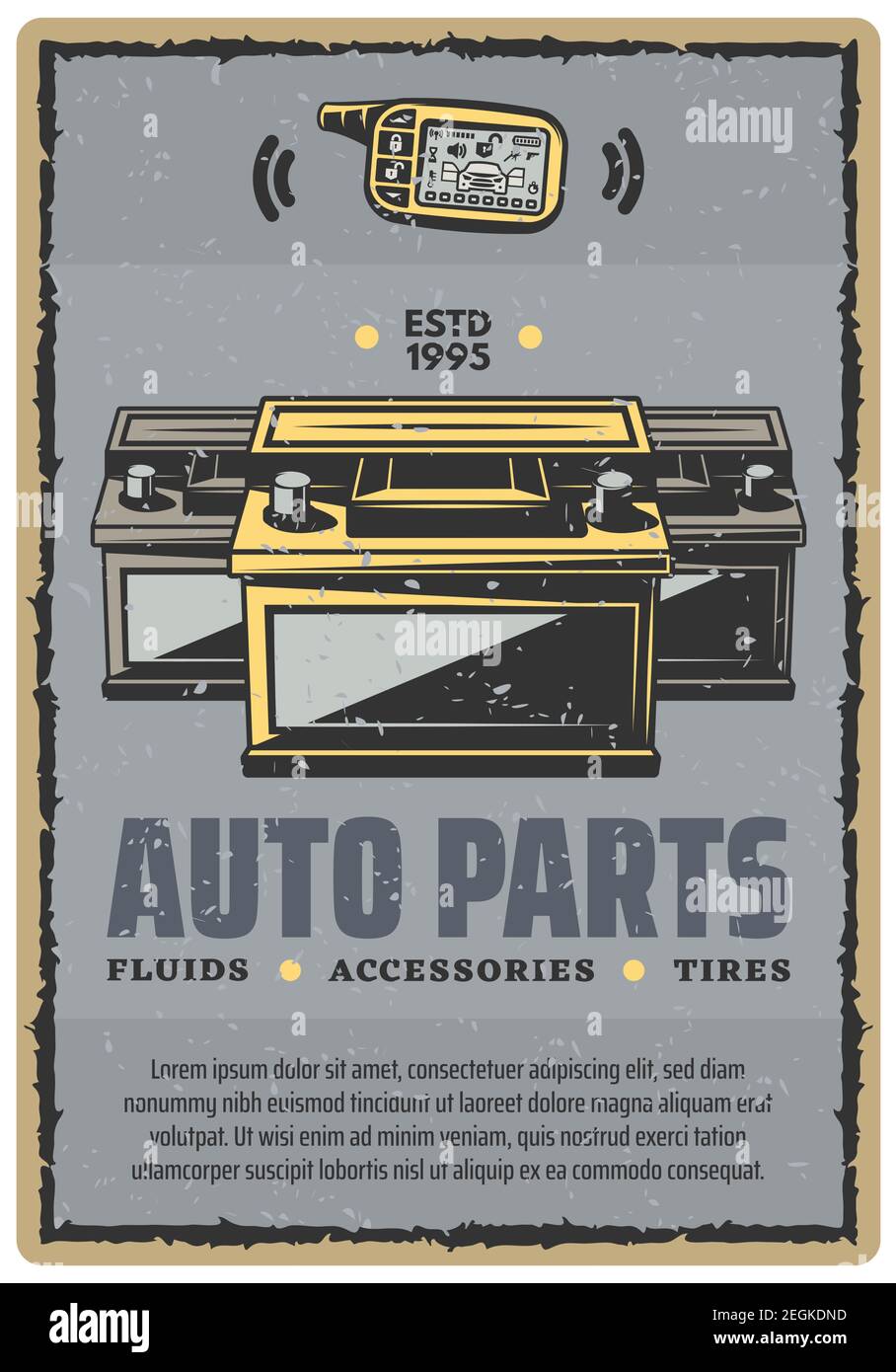 Car spare parts retro poster for automobile shop or service center ...