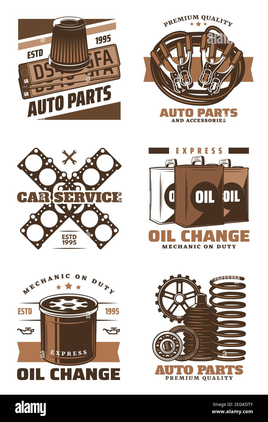 Car service retro icon of motor oil change shop, auto parts store and ...