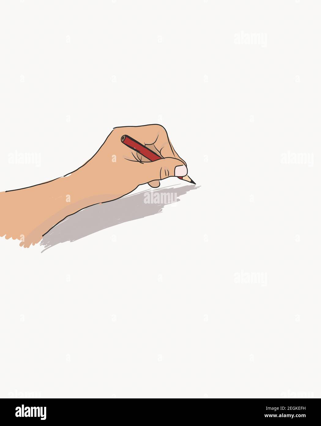 Illustration of A Right Hand Writing Using A Red Pencil with White ...