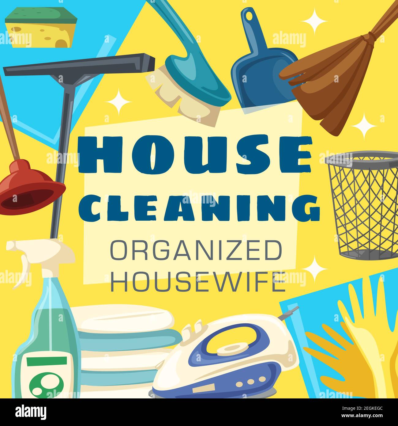 House cleaning poster with cleaning item frame. Spray, brush and sponge ...