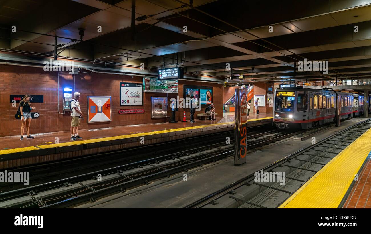 San Francisco, California, USA - August 2019: Muni subway train ...