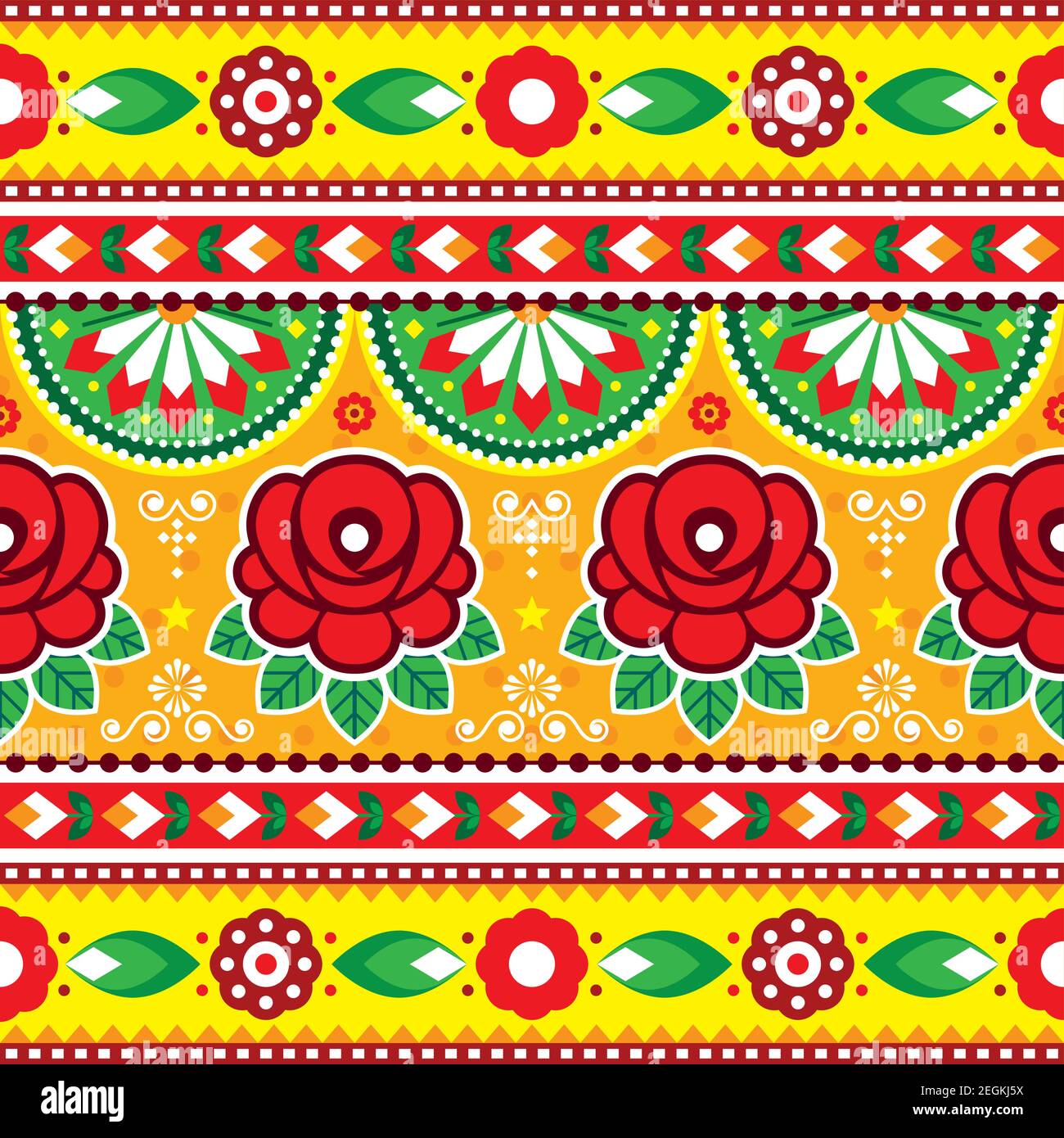 Indian and Pakistani truck art vector seamless pattern design with ...