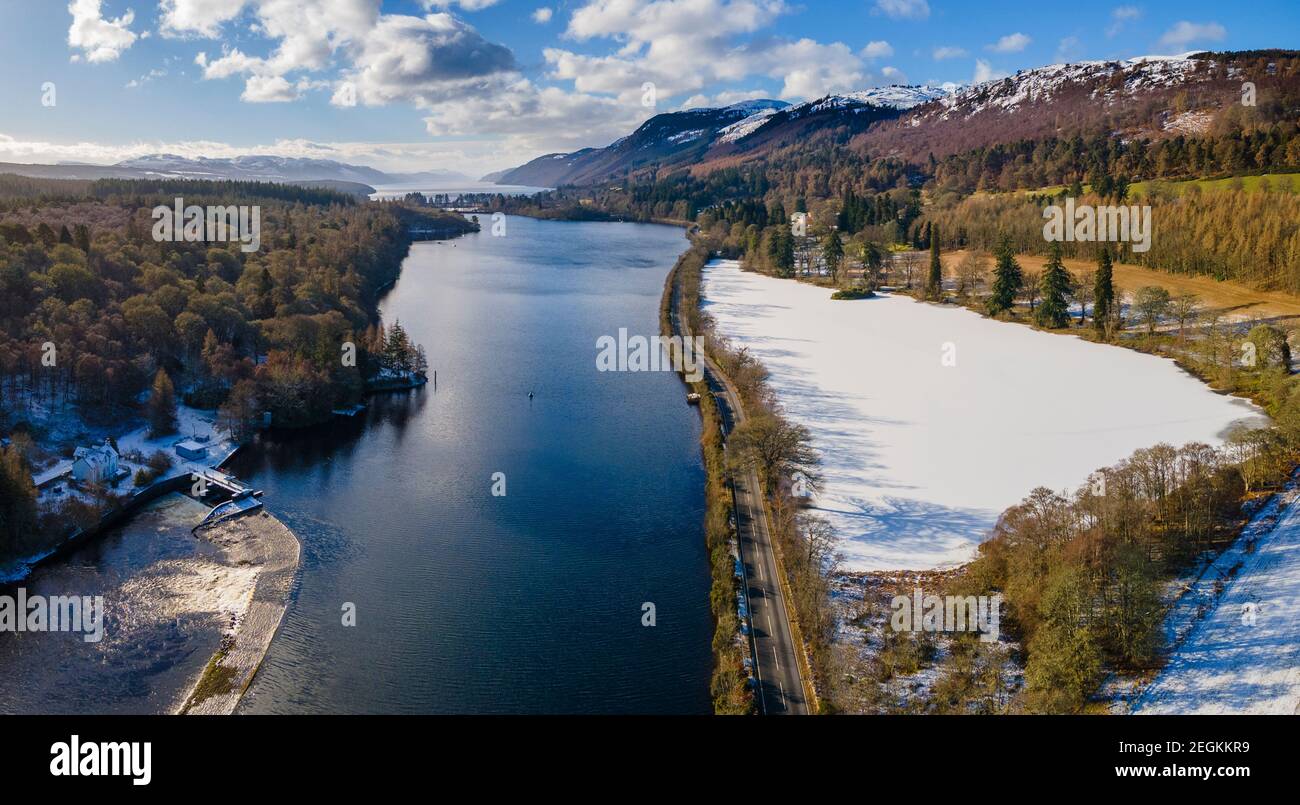Loch Dochfour is split by the causeway carrying the A82 trunk road ...
