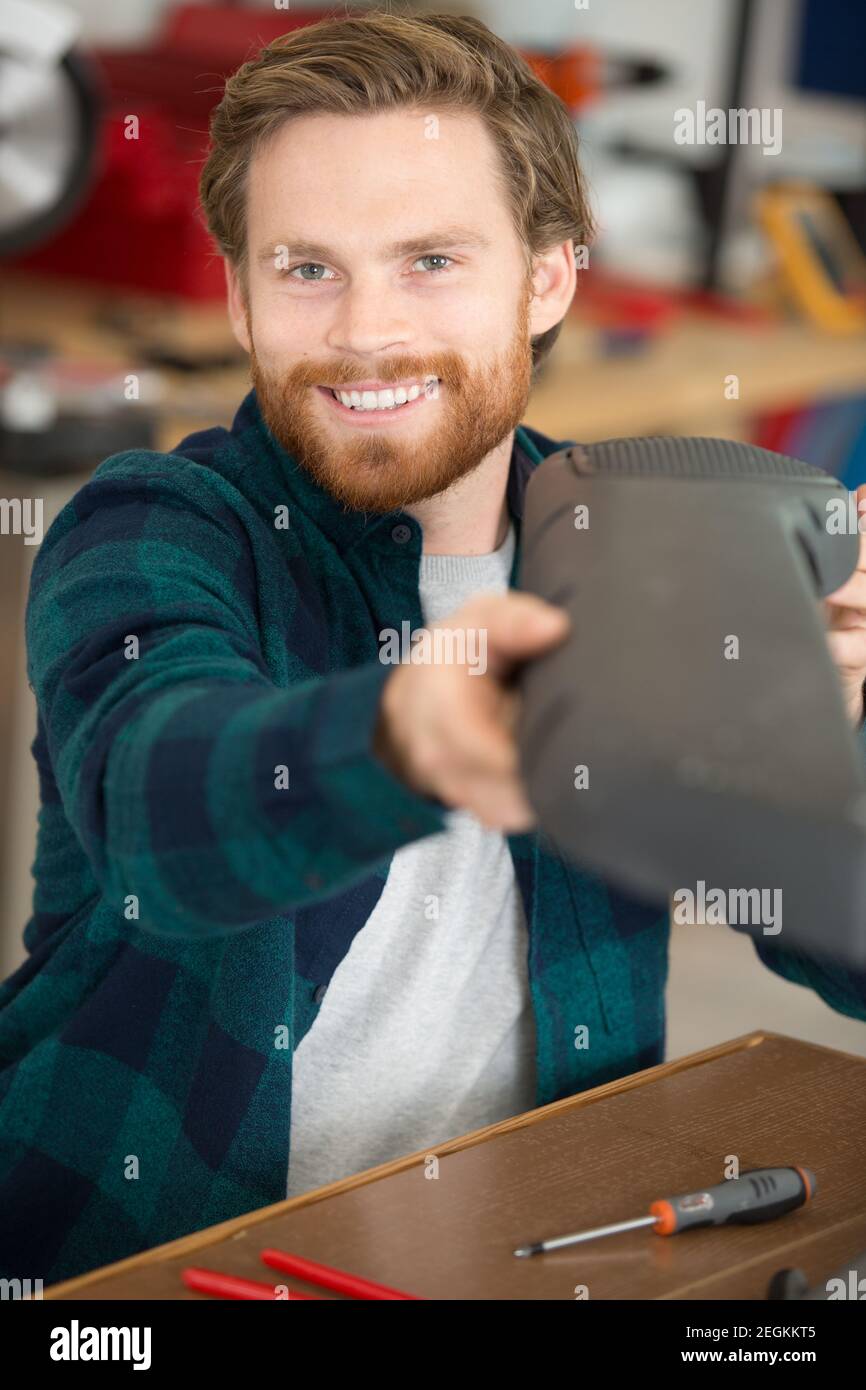 Bearded woodworker in apron work hi-res stock photography and images ...
