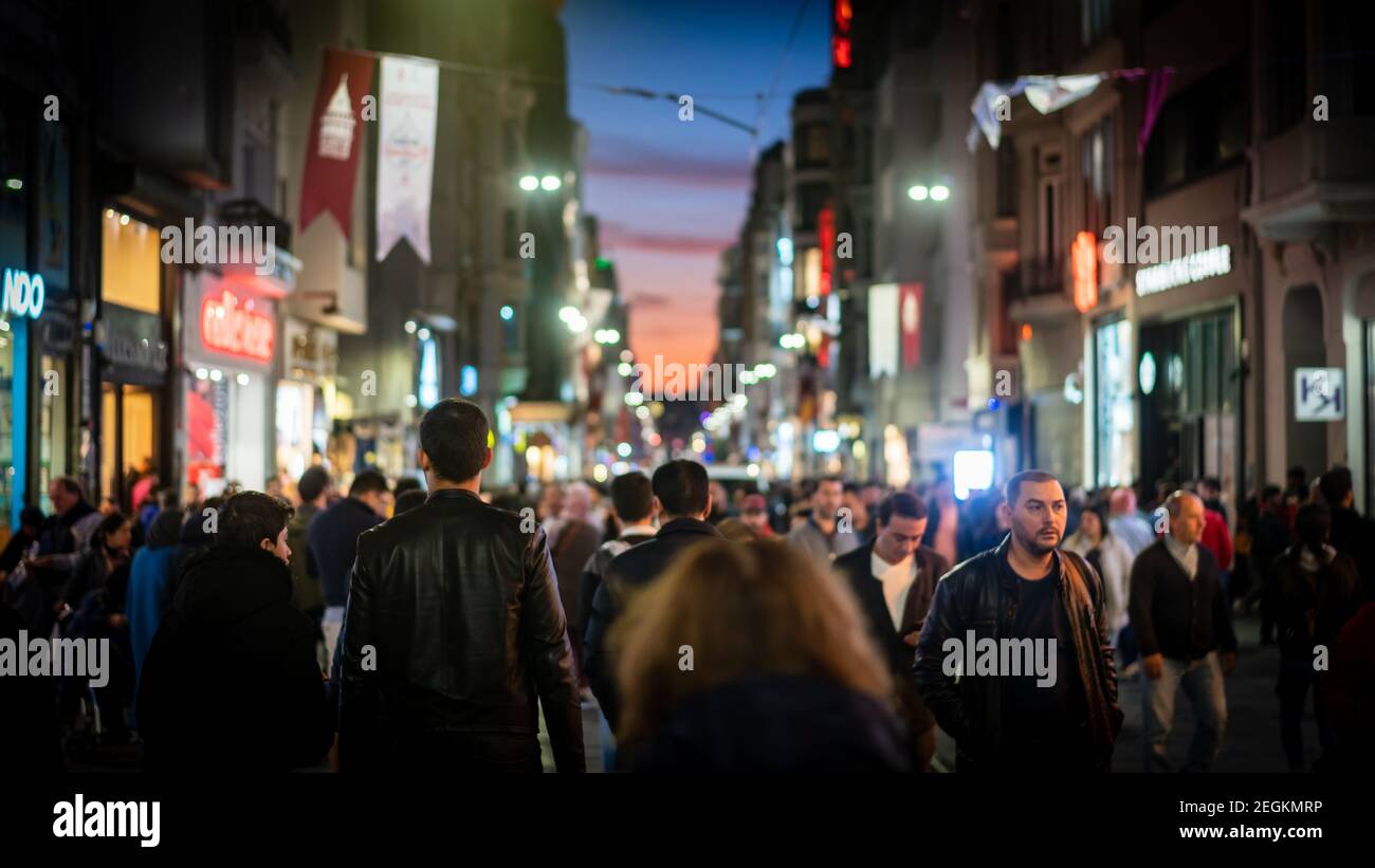 Istanbul, Turkey - November 2019: Crowd people walking in Istiklal ...