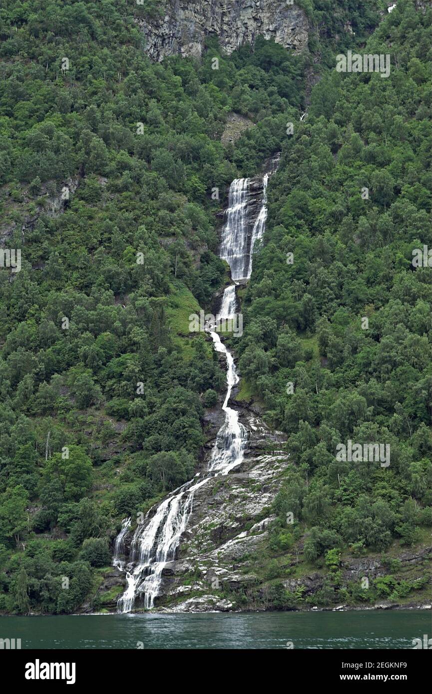 Geirangerfjorden, Norway, Norwegen; Typical Norwegian fjord landscape ...