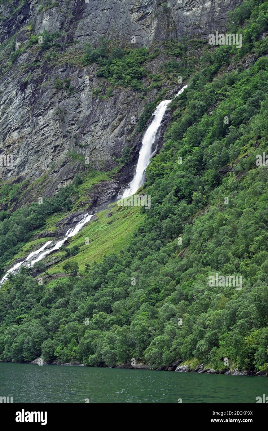 Geirangerfjorden, Norway, Norwegen; Typical Norwegian fjord landscape ...