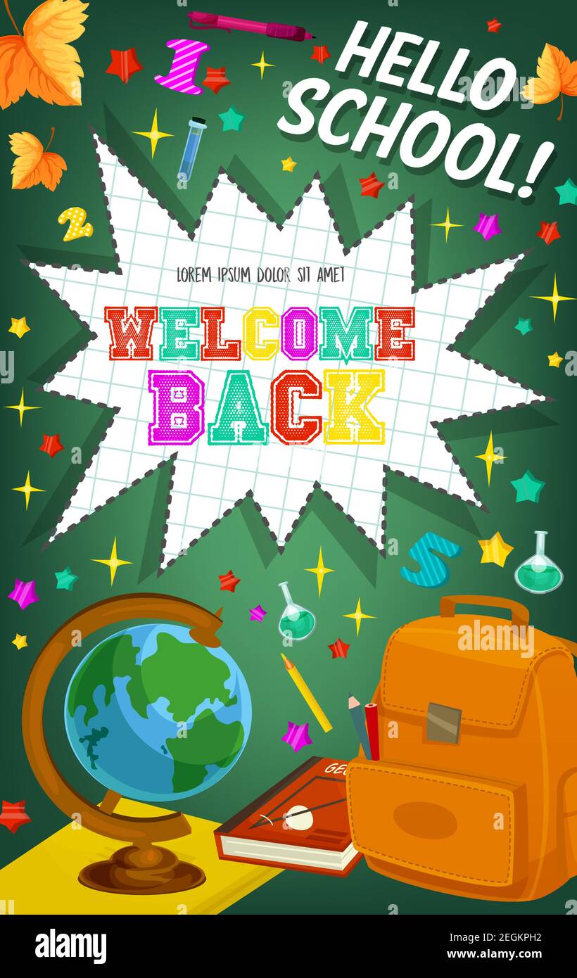 Welcome Back to School poster of star bang, numbers or stars and maple ...
