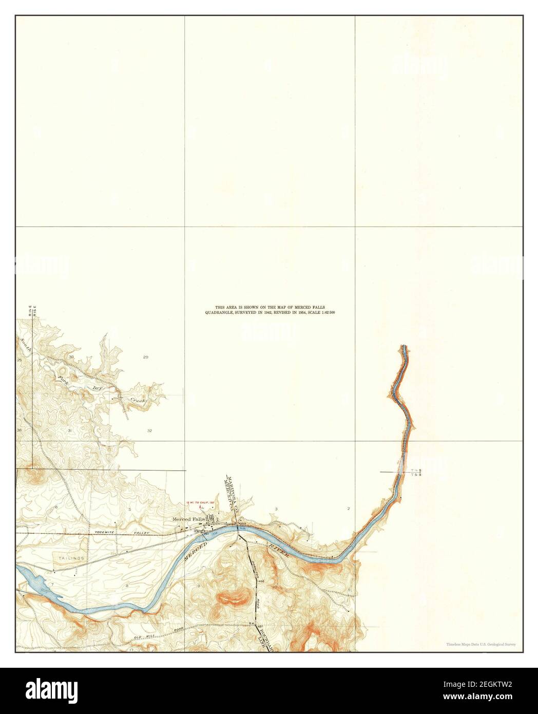 Merced Falls, California, map 1916, 1:24000, United States of America ...