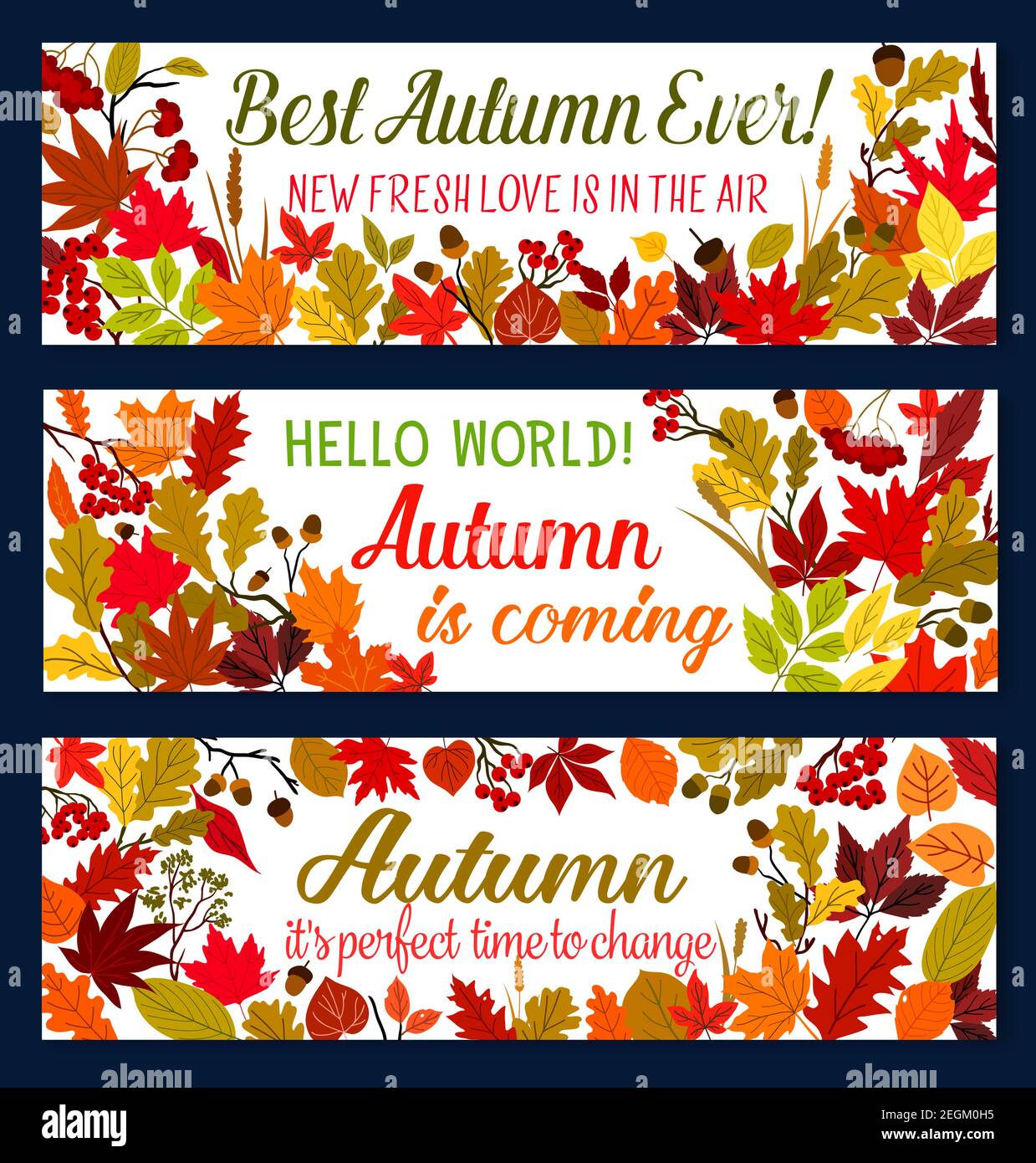 Autumn season banner with fallen leaf frame. Yellow, orange and red ...