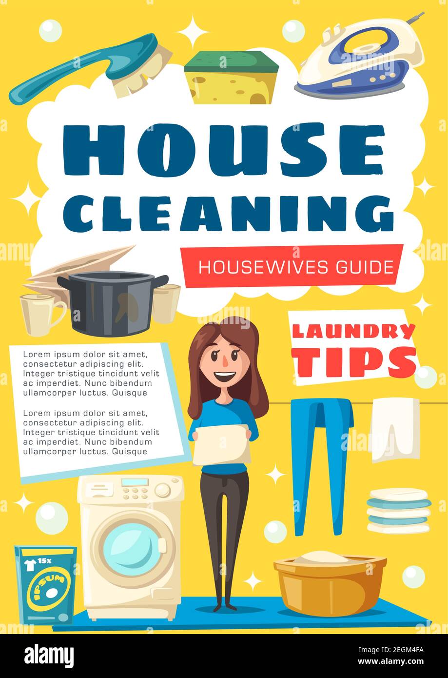 House cleaning guide poster for housewife home work. Vector cartoon ...